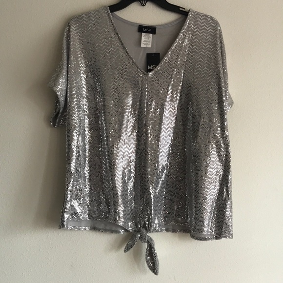 MSK | Tops | Msk Metallic Alloversequin Tiefront Top Silver Size Xl ...